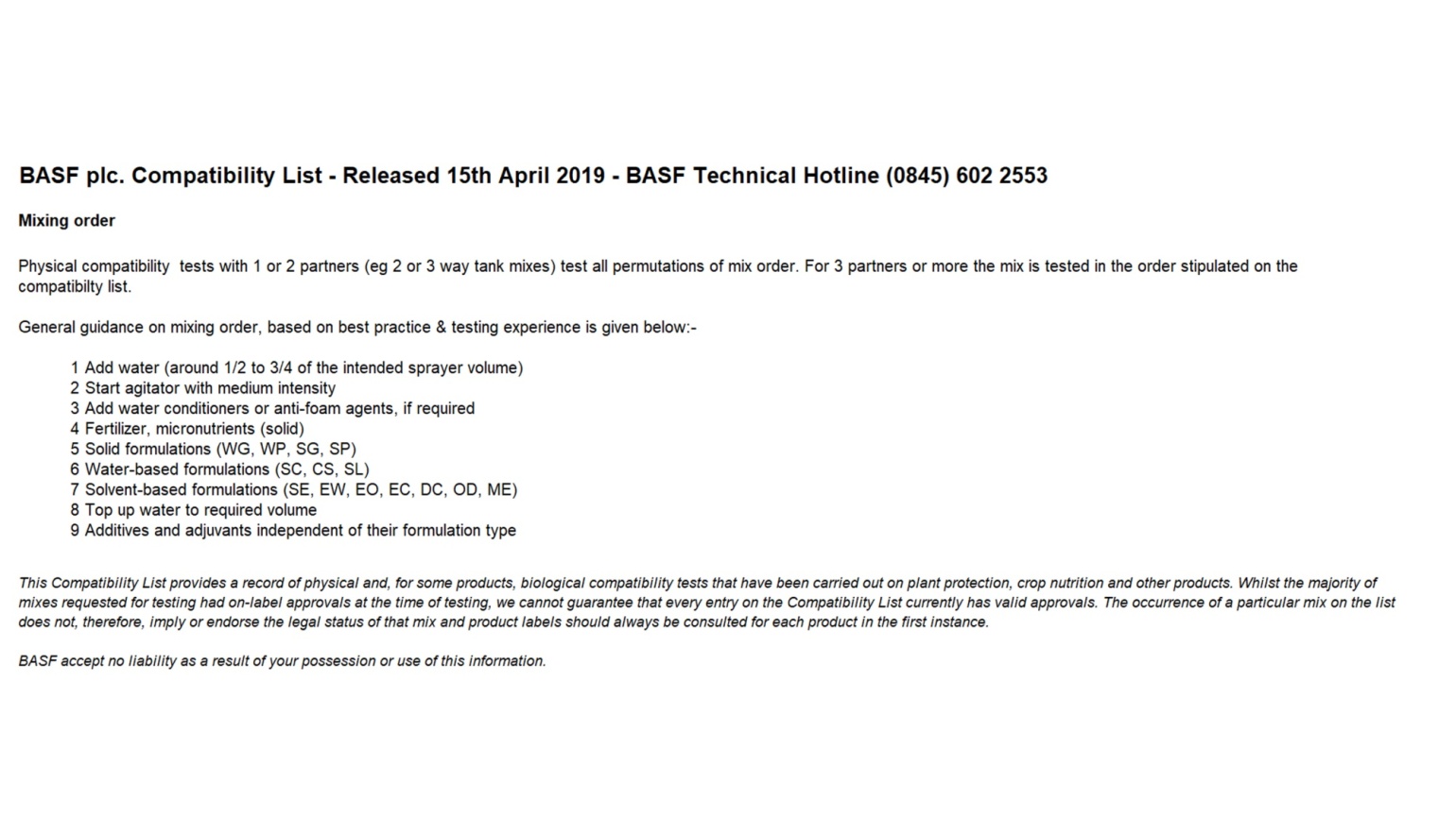 Product Compatibility List