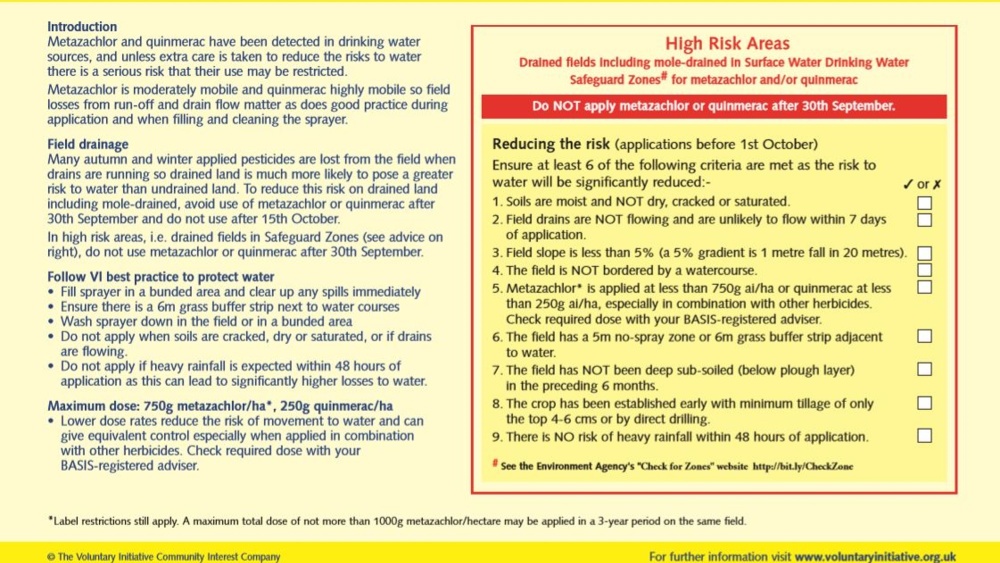 Metazachlor stewardship